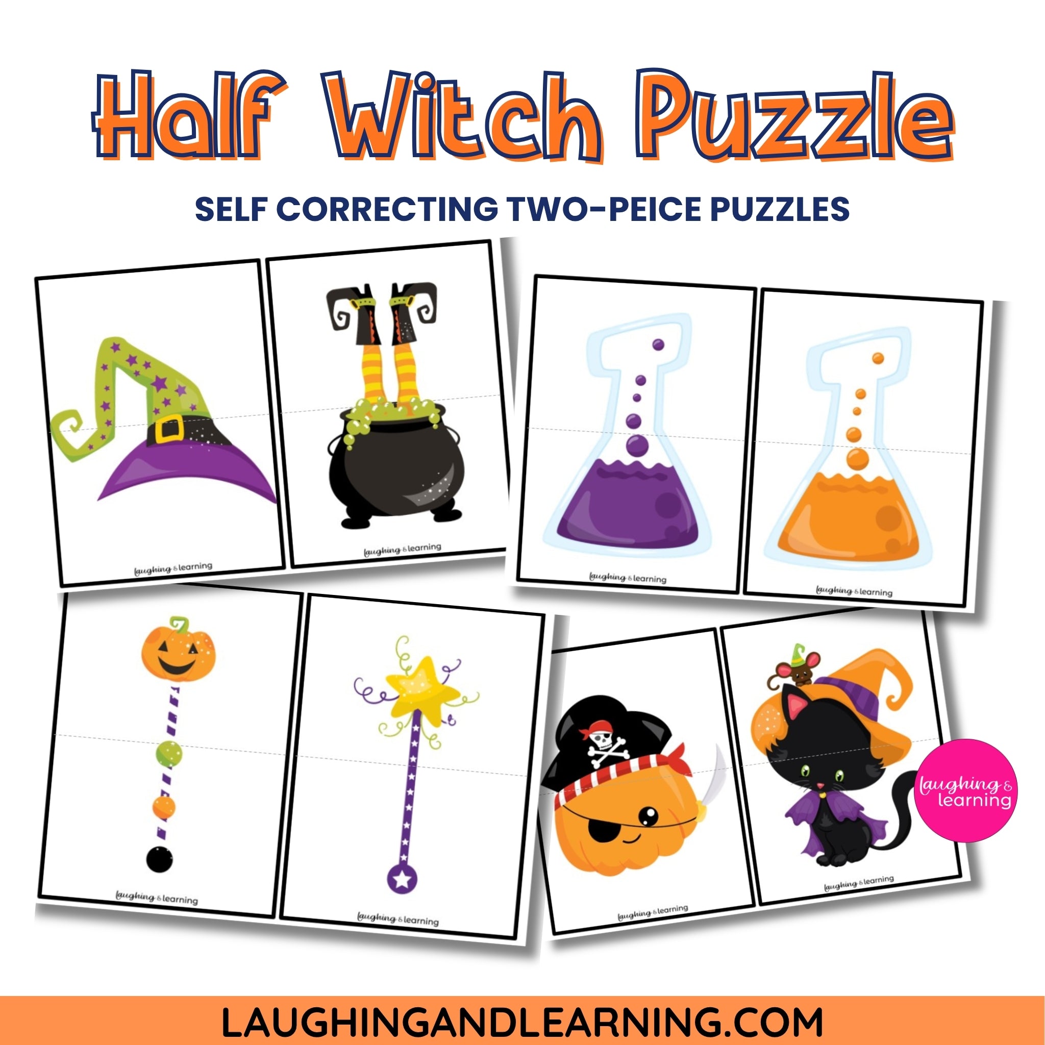 Halloween Theme Half Witch Puzzles - Visual Discrimination Puzzle Acti ...